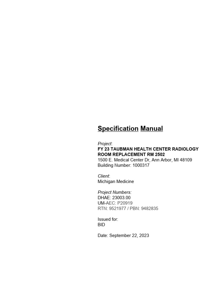 23003.00 - MM FY23 Taubman RM 2502 Radiology Replacement - CD - Project Manual.pdf | PDF | Elevator