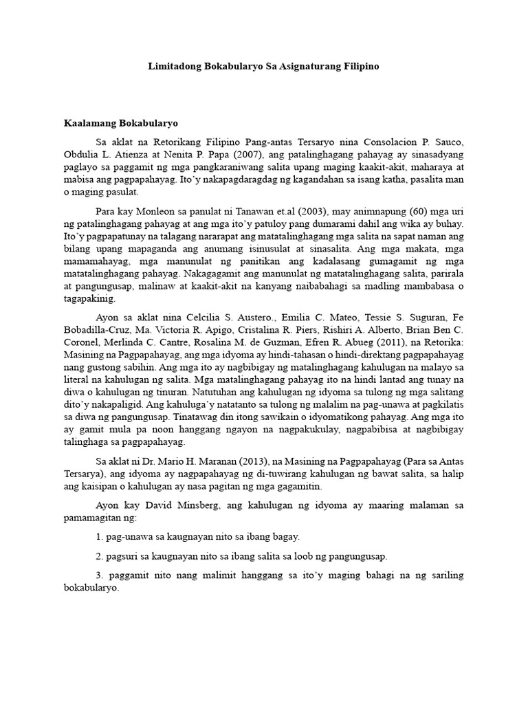 Limitadong Bokabularyo Sa Asignaturang Filipino | PDF