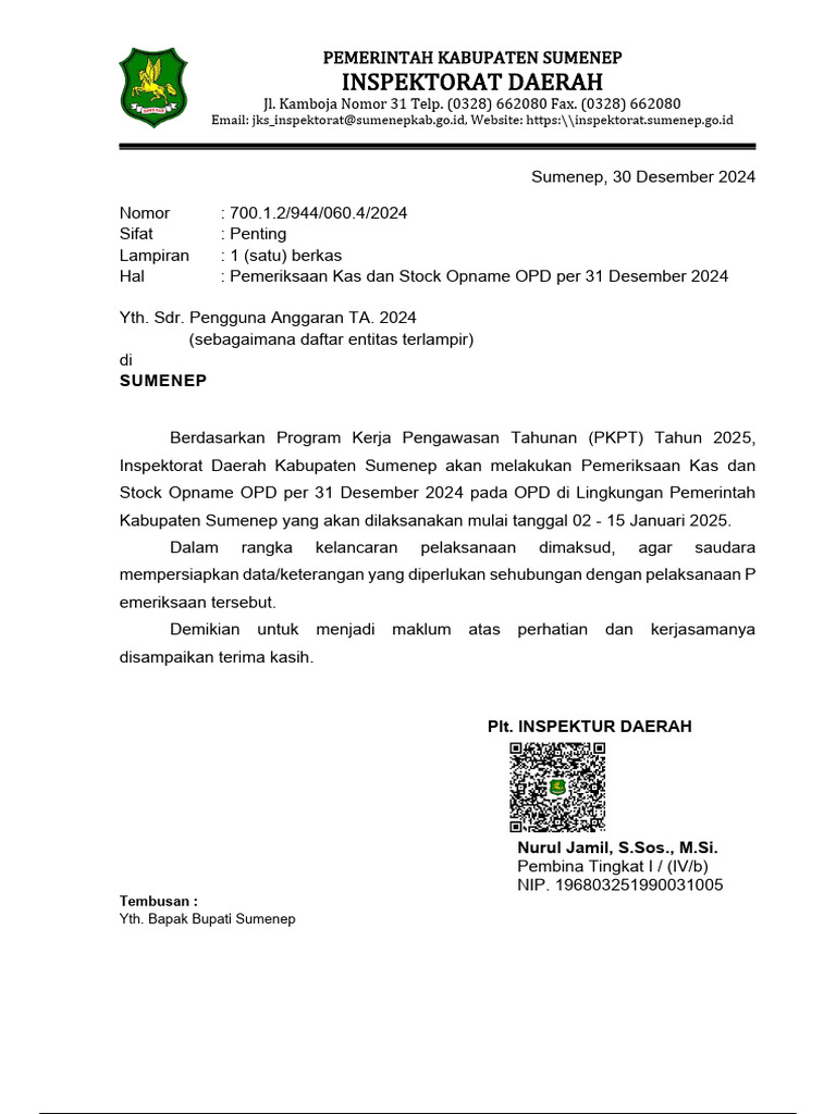 Pemeriksaan Kas dan Stock OPD Sumenep | PDF