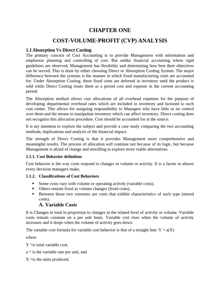 Chapter one_CVP Analysis | PDF | Management Accounting | Business Economics