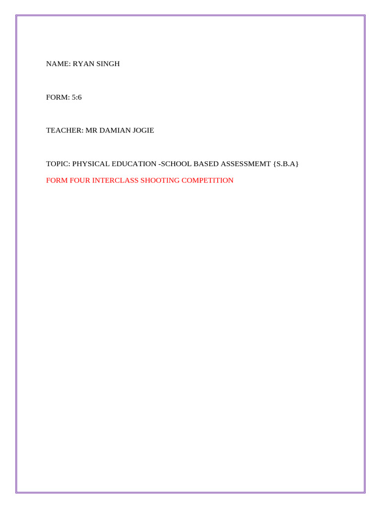 RYAN PE SBA | PDF | Association Football | Sports