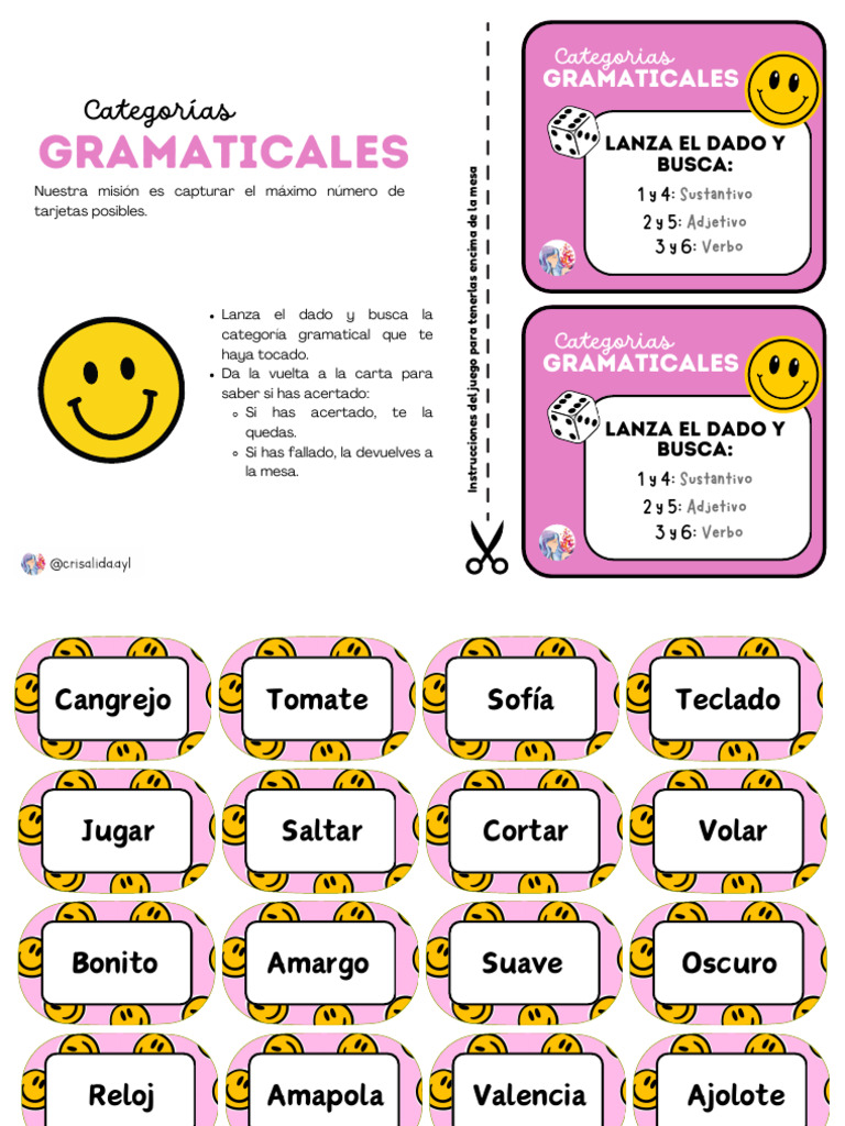 Juego de Tarjetas Autocorregibles Categorias Gramaticales SMILE | PDF ...