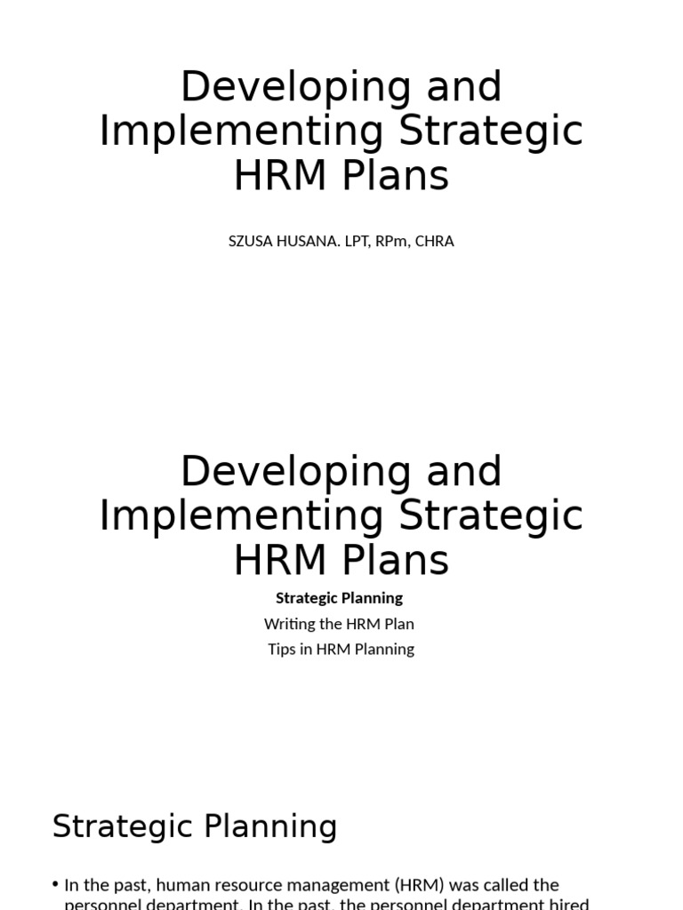 Lesson 4 - Developing and Implementing Strategic HRM Plans | PDF | Human Resource Management ...