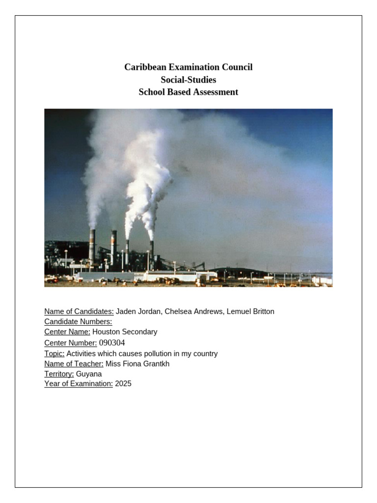 Pollution SBA (Social-Studies) Miss Grant | PDF | Air Pollution | Pollution