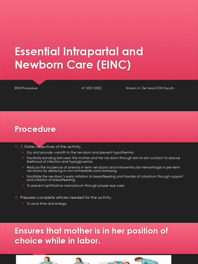 Essential Intrapartal and Newborn Care EINC Procedure Compressed 1 | PDF | Childbirth | Motherhood