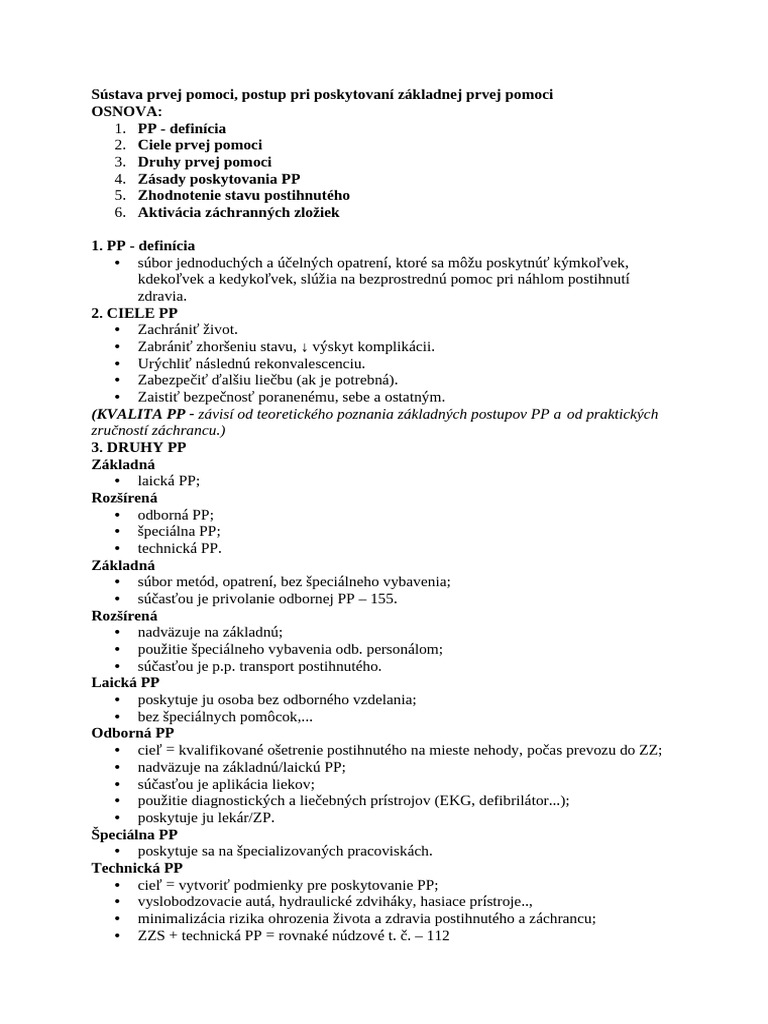 1.hod SÃºstava Prvej Pomoci | PDF