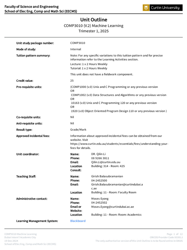 COMP3010 Machine Learning Trimester 1 2025 Dubai Intern'l Academic City ...