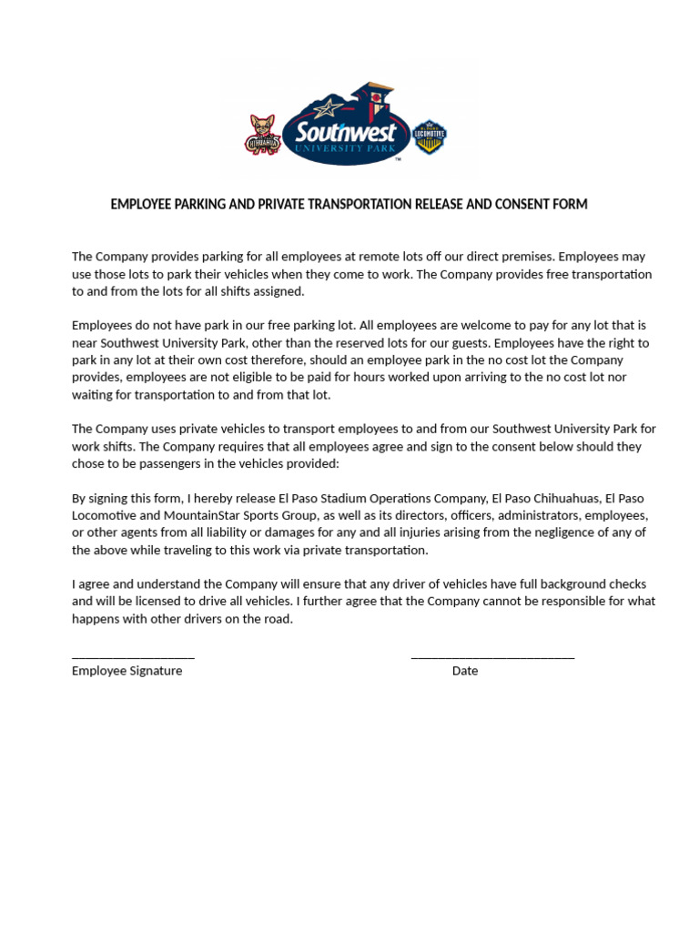 Employee Parking & Transport Consent Form | PDF