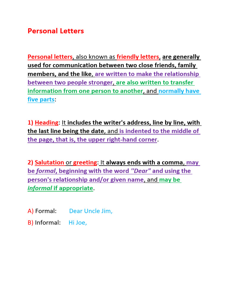 Personal Letter Writing Guide | PDF | Paragraph