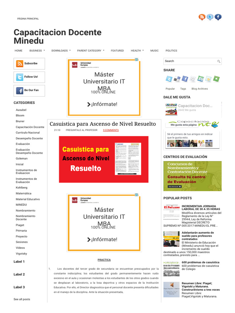 Casuistica para Ascenso de Nivel Resuelto - Capacitacion Docente Minedu | PDF | Evaluación ...