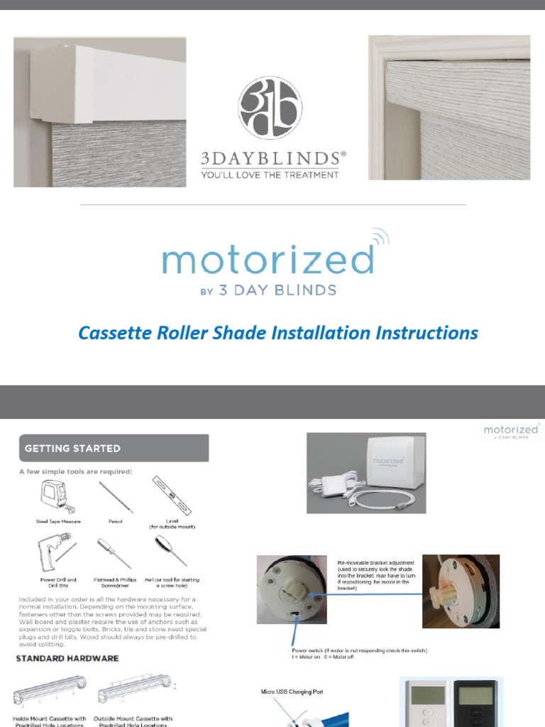 Cassette Roller Shade Installation Guide | PDF | Battery Charger ...