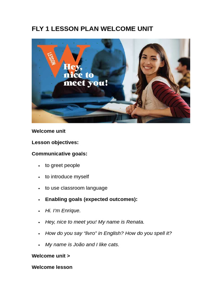 Fly 1 Lesson Plan Welcome Unit | PDF | Cognition | Communication