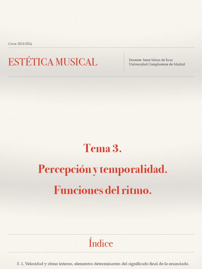 Tema 3. El Ritmo. Percepción y Temporalidad. Funciones Del Ritmo. | PDF | Ritmo | Tempo