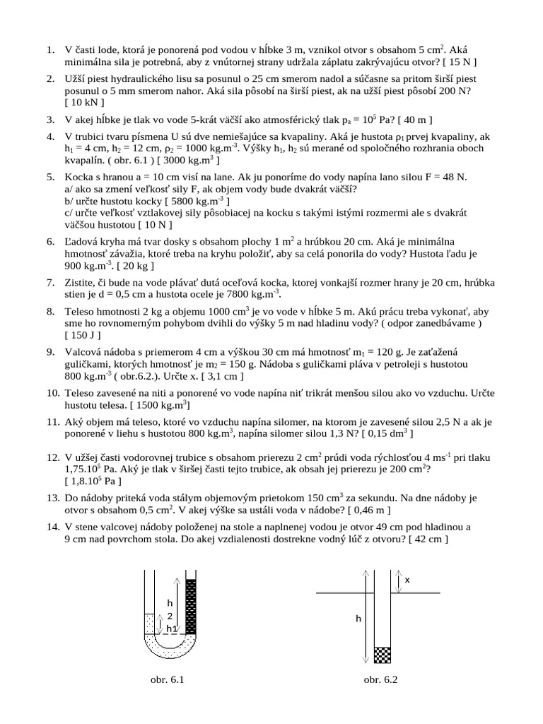 FYZIKIA Príklady Hydro | PDF