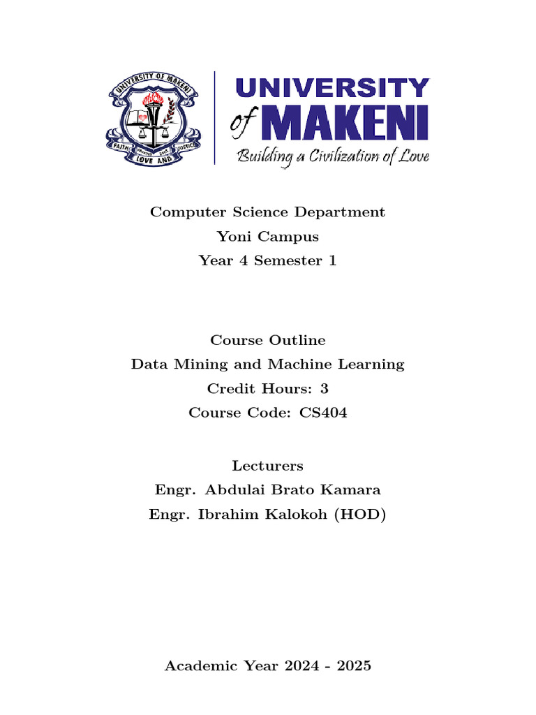 Data Mining & Machine Learning Courseoutline | PDF | Machine Learning | Cluster Analysis