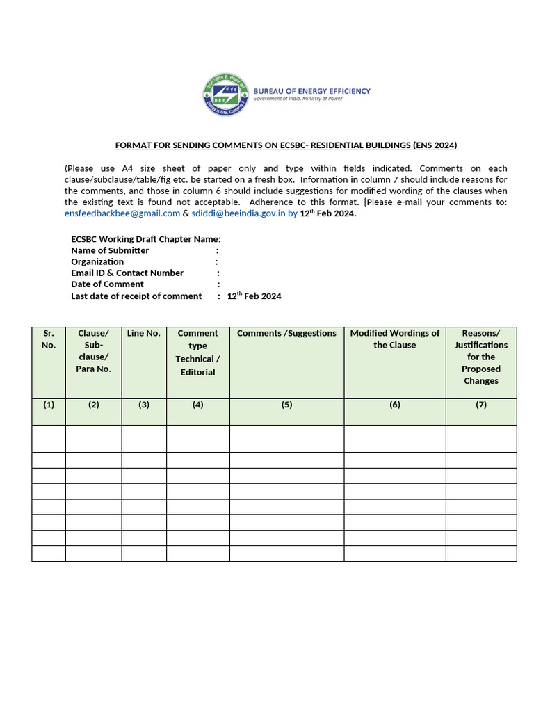 ECSBC Residential Building Comment Format | PDF