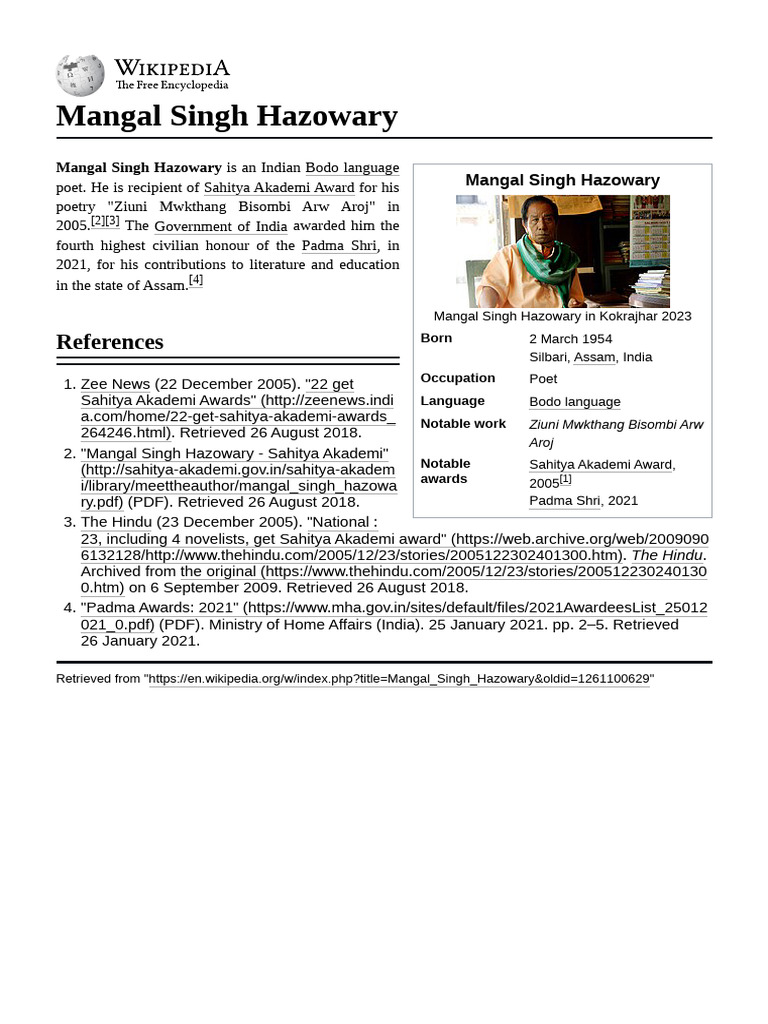 Mangal Singh Hazowary: Bodo Poet | PDF