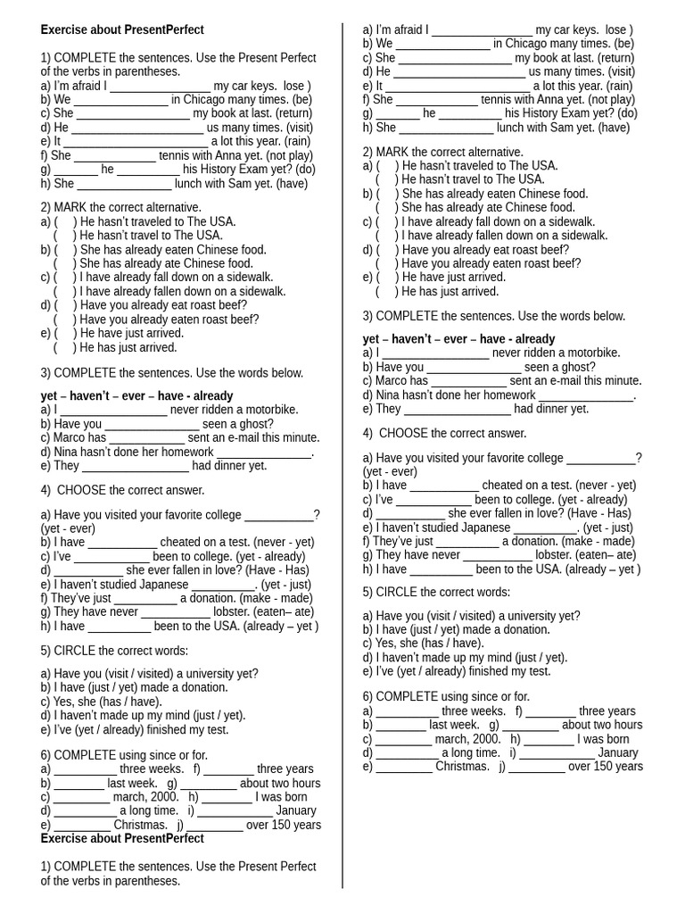 Exercise About PresentPerfect | PDF | Linguistics | Language Mechanics