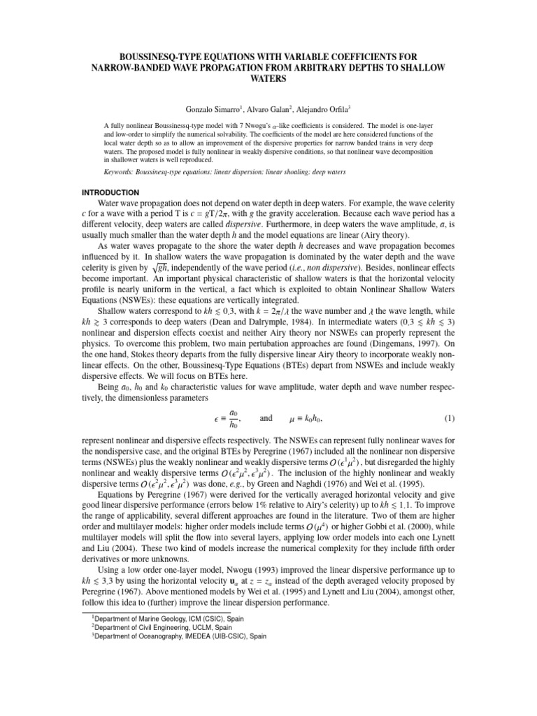 Boussinesq Type Equations With Variable | PDF | Waves | Physics