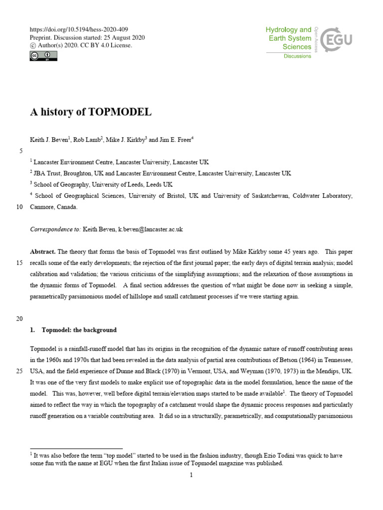 A_history_of_TOPMODEL | PDF | Topography | Environmental Science