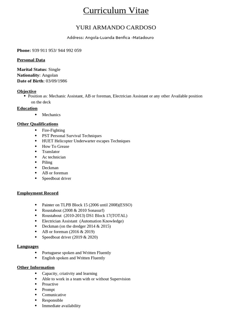 CV Yuri Cardoso - English | PDF