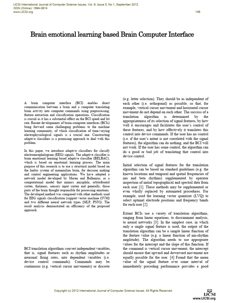 Brain Emotional Learning Based Brain Computer Interface | PDF | Support Vector Machine ...