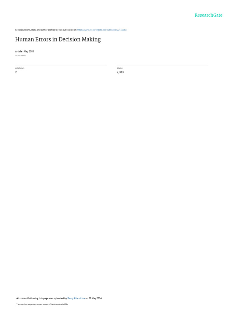 Human Errors in Decision Making Analysis | PDF | Decision Making ...