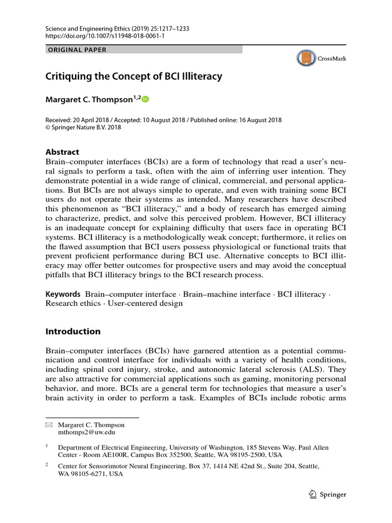 Critiquing The Concept of BCI Lliteracy - Maragret Thompson | PDF ...