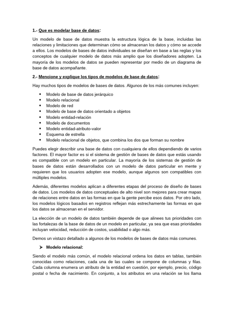 Modelar Base de Datos | PDF | Bases de datos | Base de datos relacional