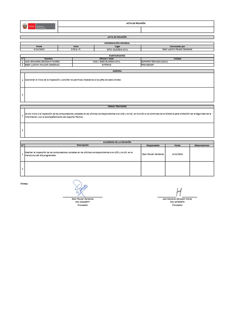 Acta de Reunión 002-2024 Sede Guardia Civil | PDF