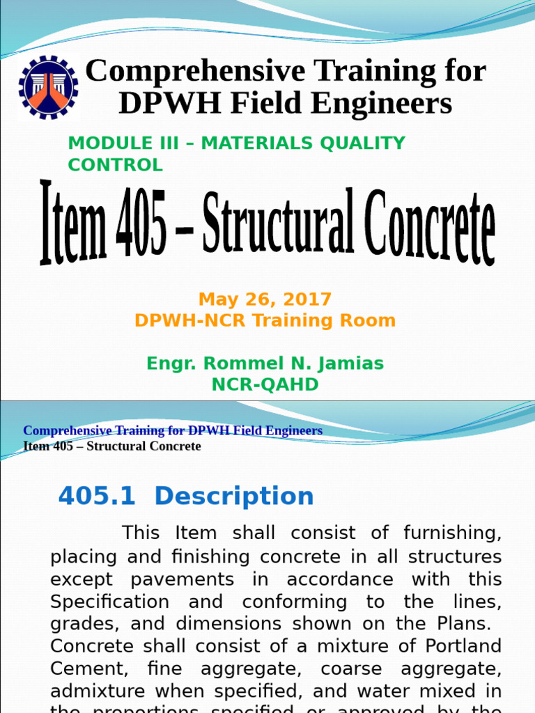 DPWH NCR Fe Cy2017 - Item 405 - Structural Concrete | PDF | Concrete ...