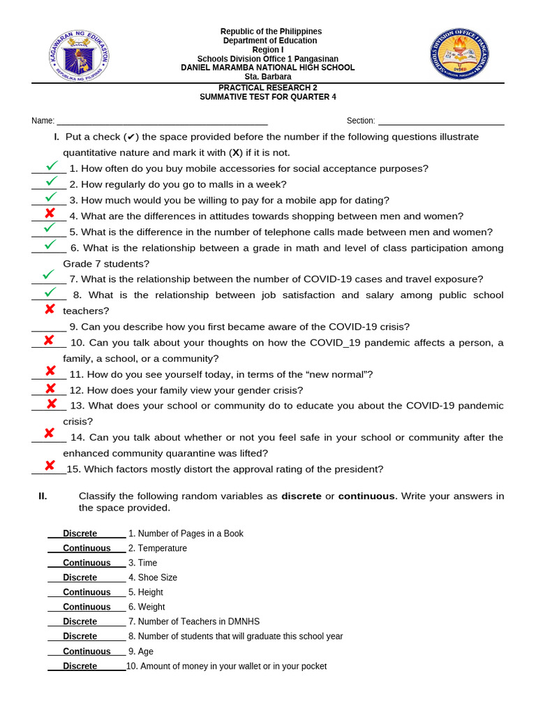 Summative Test Practical Research II - Quarter 4 | PDF