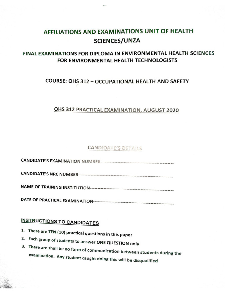 Ohs 2020 August (Practical) | PDF