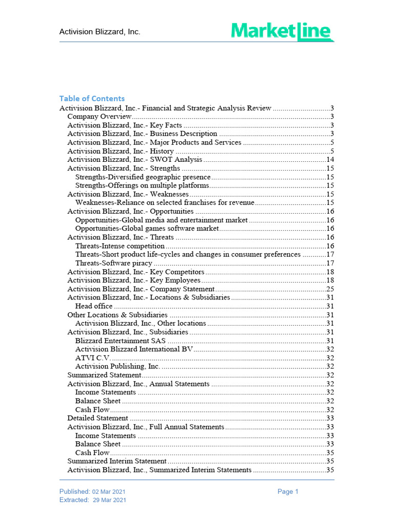 Activision Blizzard Financial Analysis Report | PDF | Blizzard ...