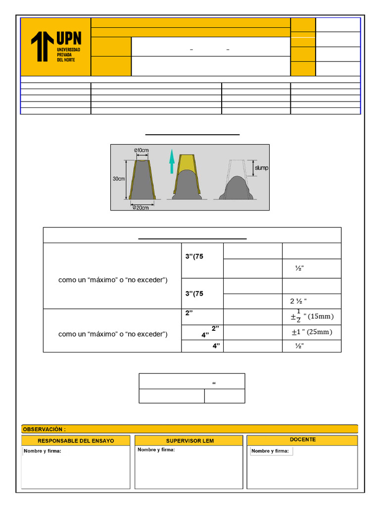 FICHA - ASENTAMIENTO DEL CONCRETO (SLUMP) (1) | PDF | Construyendo tecnología | Sector ...
