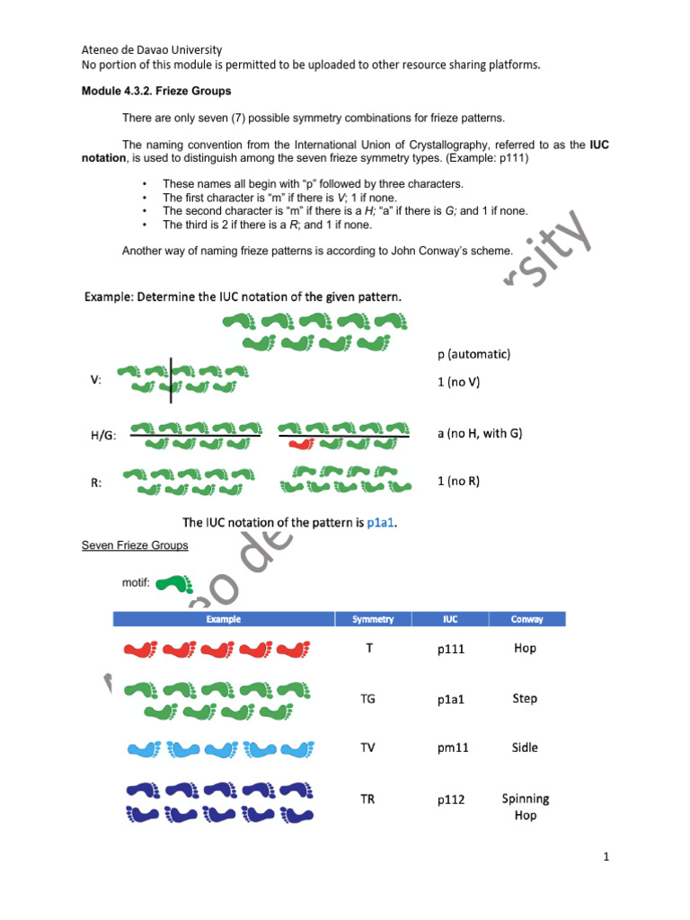 Frieze Groups Symmetry Guide | PDF