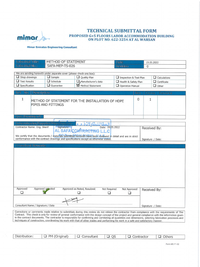 533-Safa-Mep-Ts-26 - R00 Hdpe Pipe Installation Method Statement-Aan | PDF | Pipe (Fluid ...