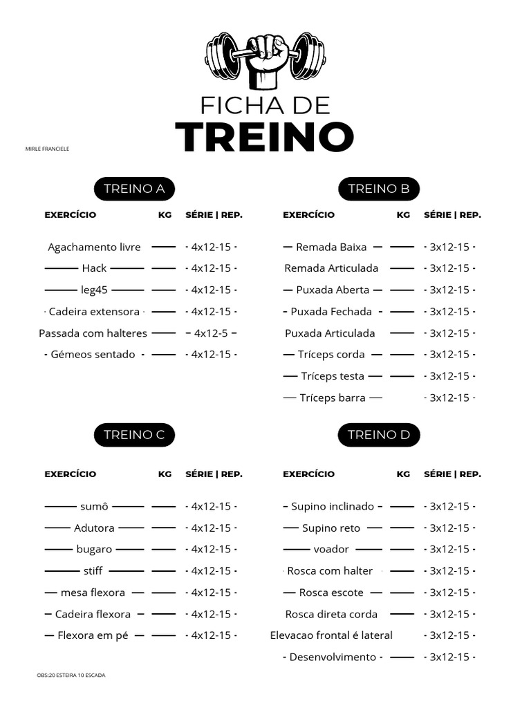 Ficha de Treino Academia Tamanho A4 PDF | PDF