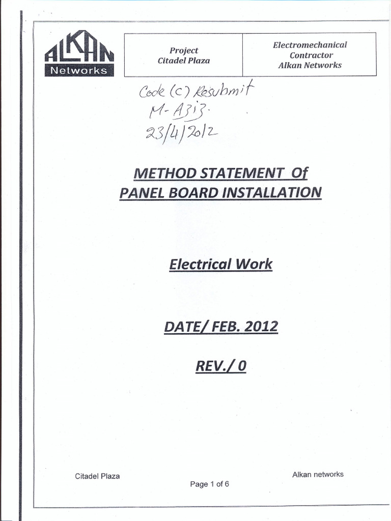 Panel Boards Installation Method of Statement | PDF