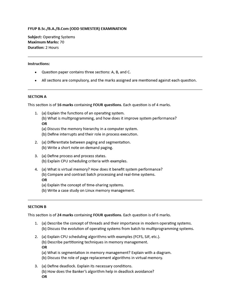 Model Papers For Operating System | PDF | Scheduling (Computing ...