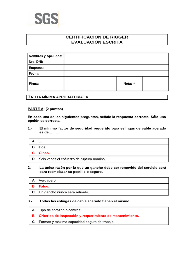 SGS. (12hojas) Rigger Evaluacion N°3.Certificacion | PDF | Tornillo ...