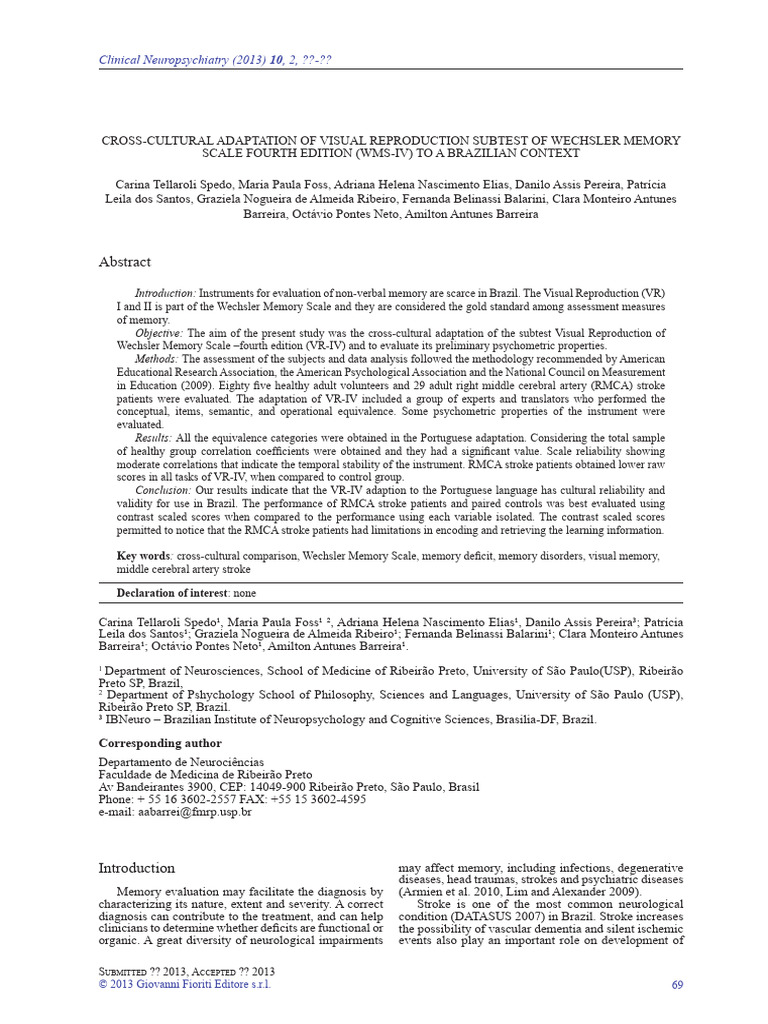 Reproducão Visual WMS-IV Estudo de Adaptação e Validade para o Contexto ...