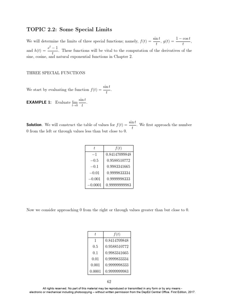Basic Calculus Lesson 2.2 Some Special Limits | PDF | Combinatorics | Elementary Mathematics