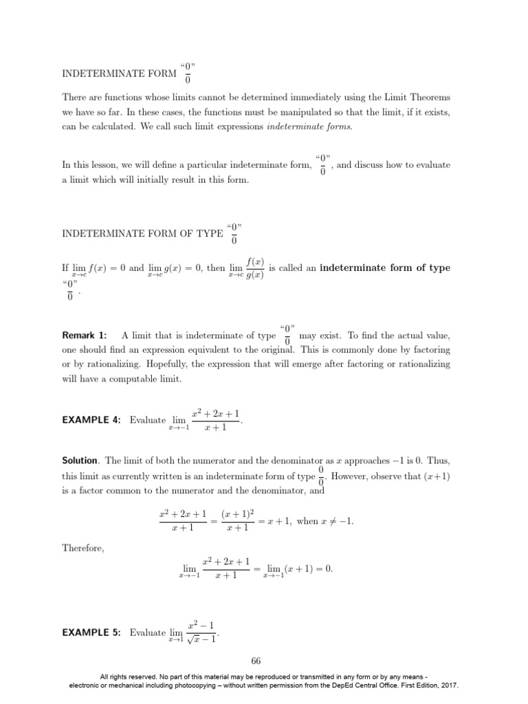 Basic Calculus Lesson 2.3 Indeterminate Form | PDF | Limit (Mathematics) | Function (Mathematics)