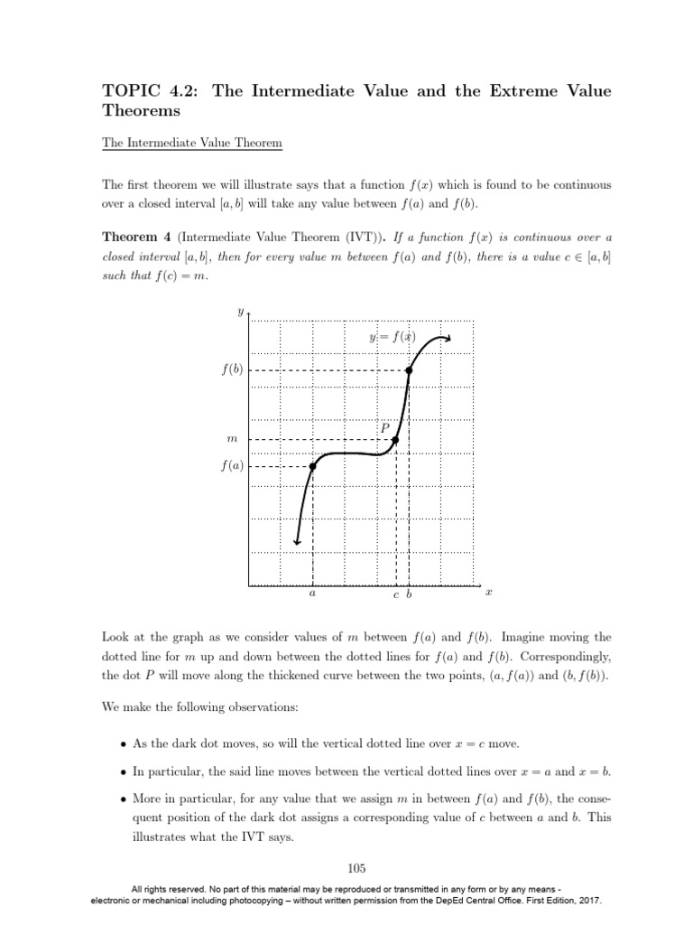 Basic Calculus Lesson 4.2 The Intermediate Value and The Extreme Value Theorem | PDF | Calculus ...