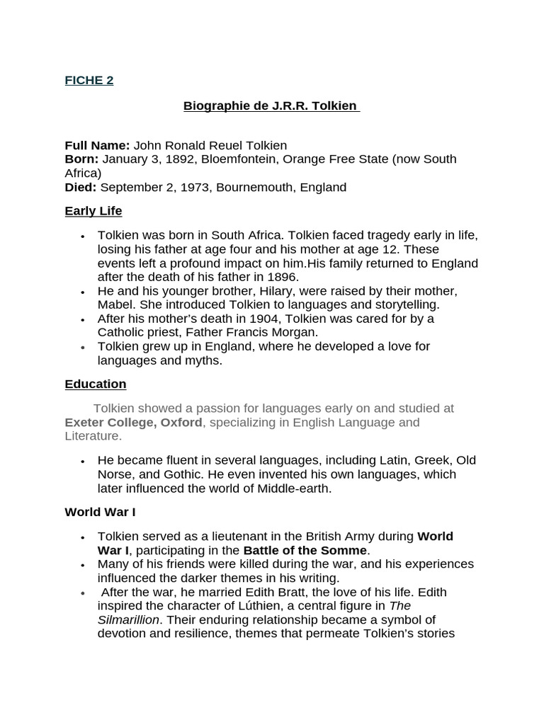 FICHE 2 | PDF | J. R. R. Tolkien | Middle Earth