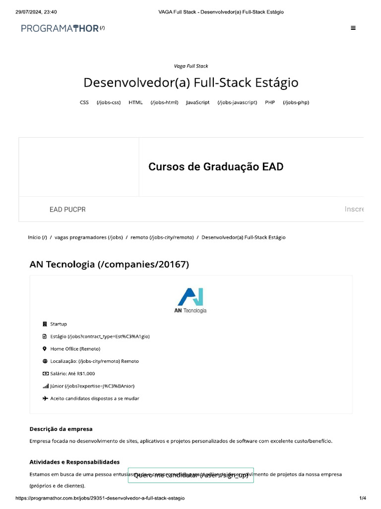 Desenvolvedor (A) Full-Stack Estágio 2 | PDF
