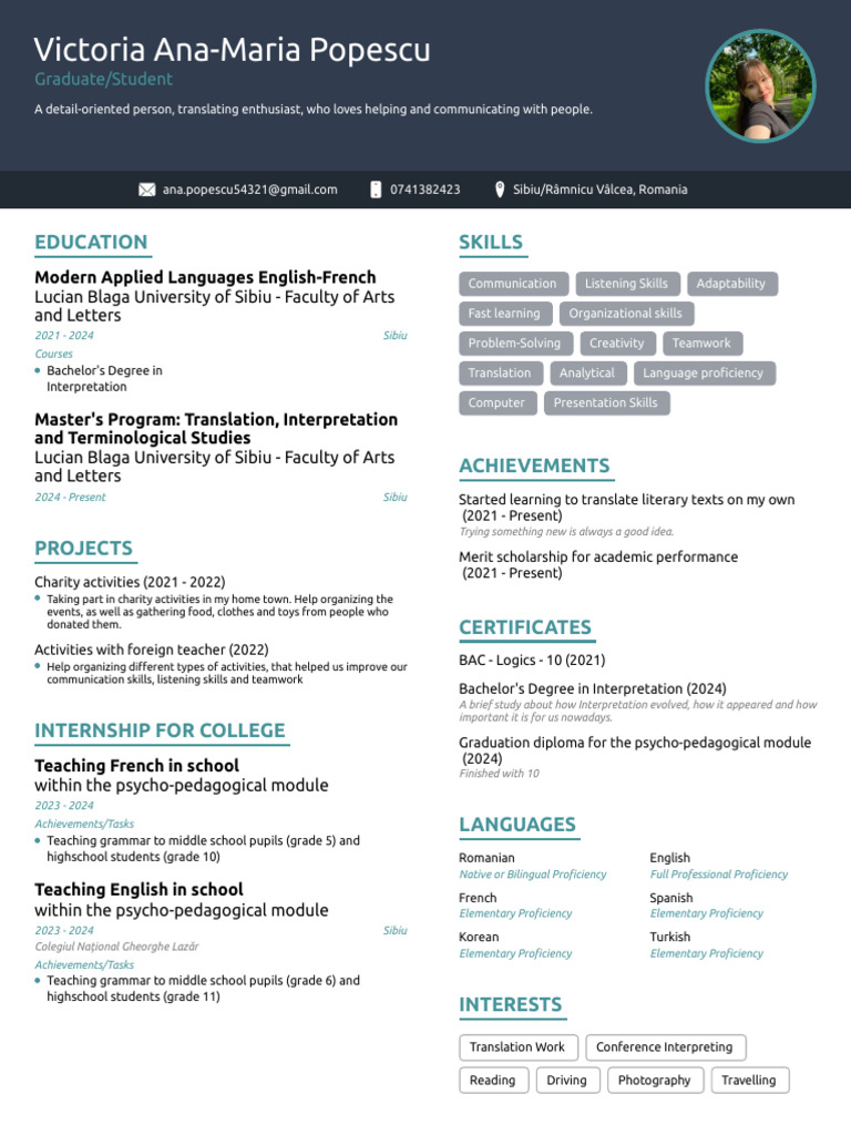 Victoria Popescu: Translation & Teaching Profile | PDF | Translations ...