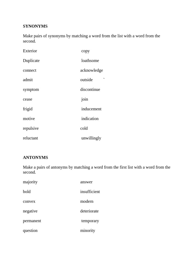 Aleem Hosein - ANTONYMS AND SYNONYMS EXERCISE | PDF