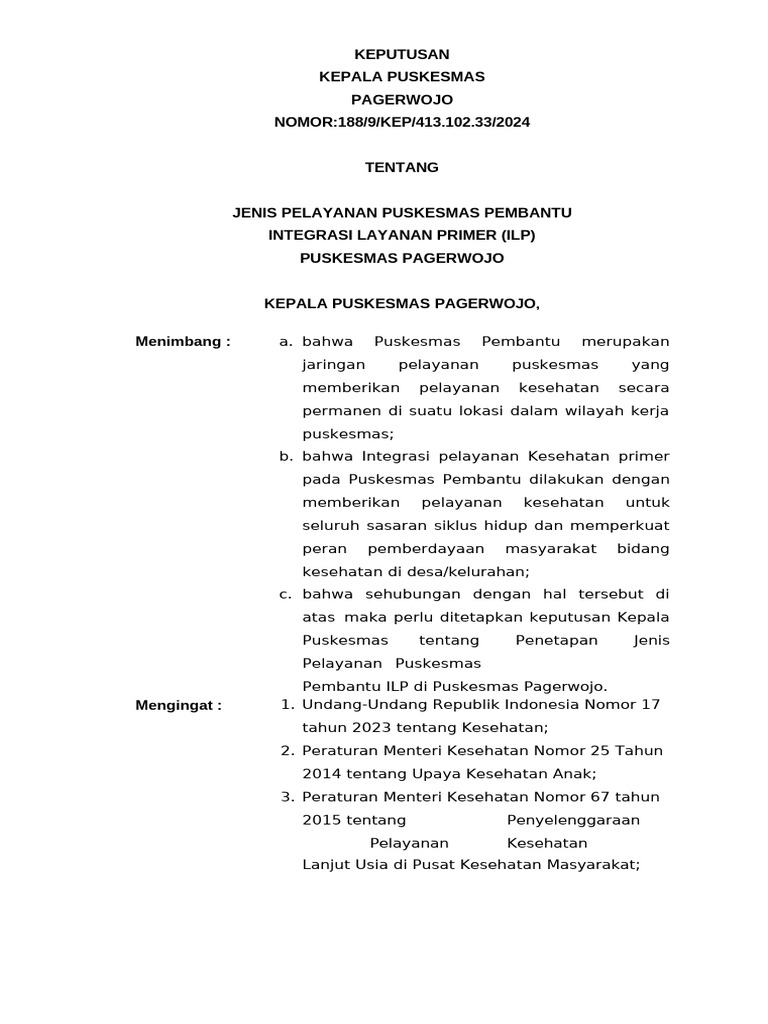 Draf SK Jenis Pelayanan Pustu Ilp | PDF